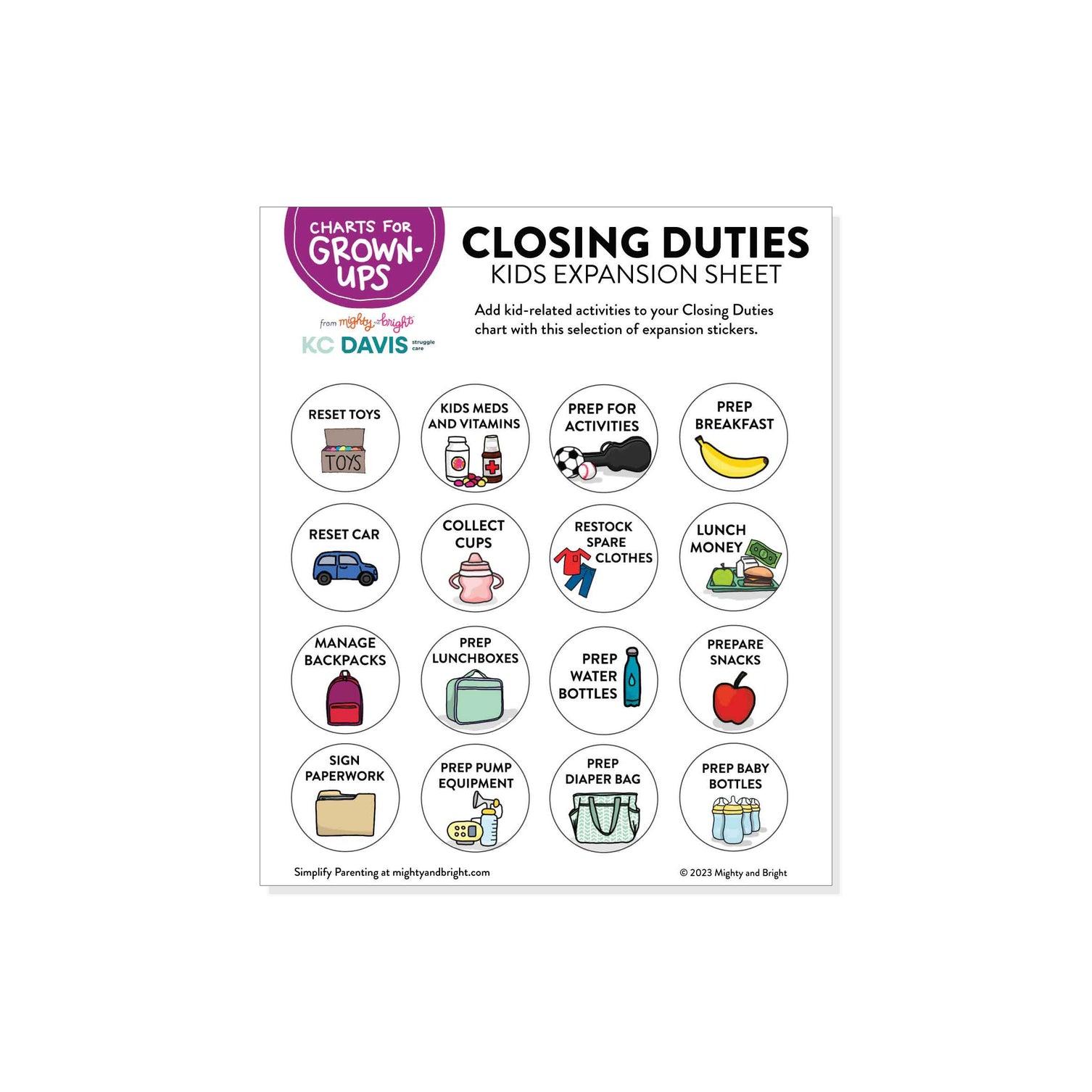 Closing Duties Kids' Expansion | Reusable Stickers – Mighty + Bright