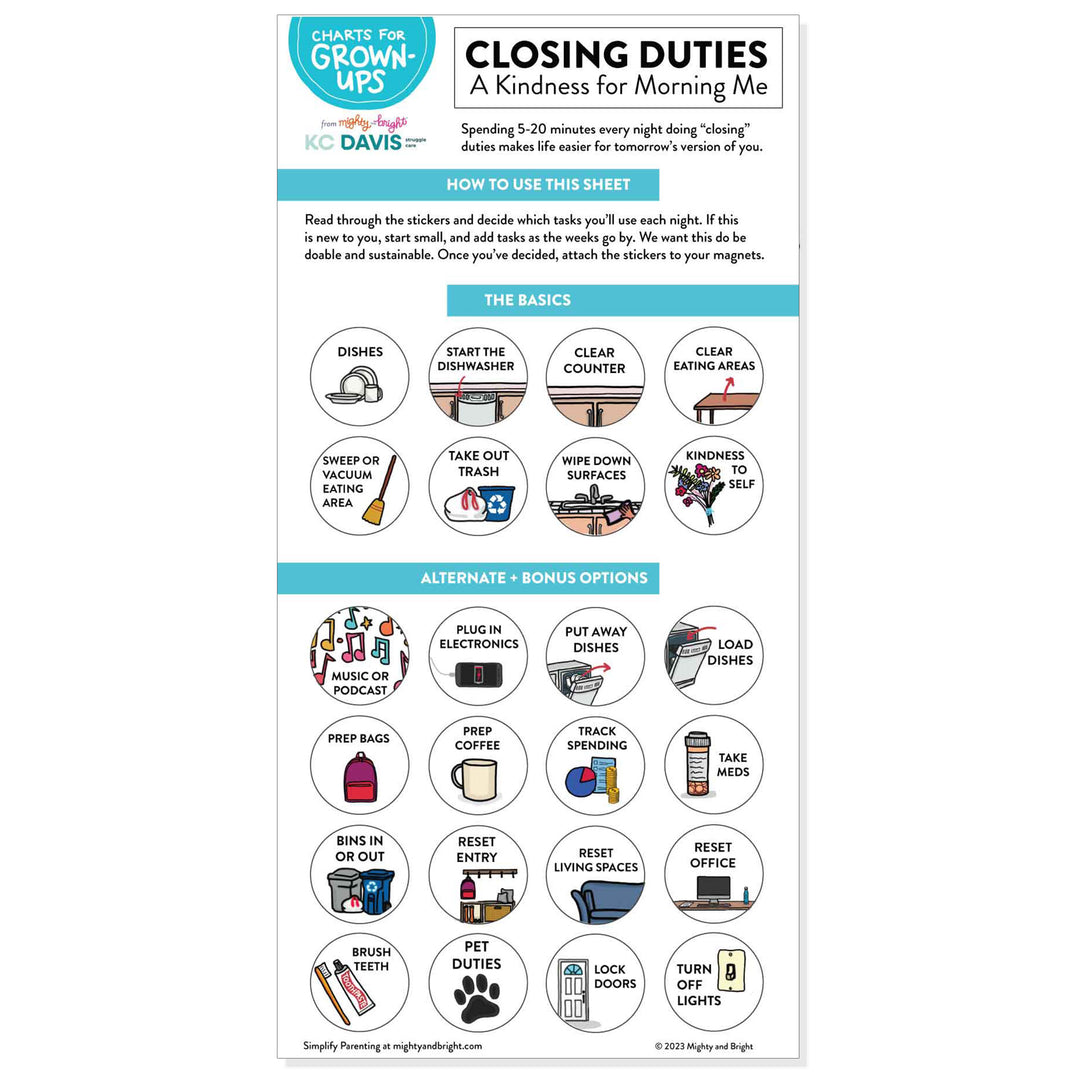 Household Closing Duties Visual Chart (with KC Davis) – Mighty + Bright