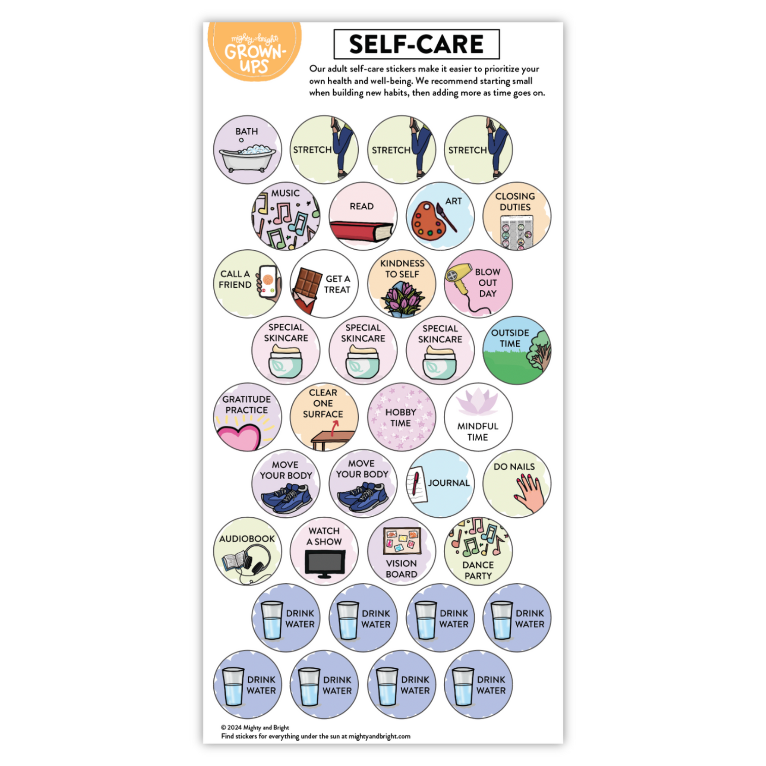 Self-Care Routines | Reusable Stickers – Mighty + Bright