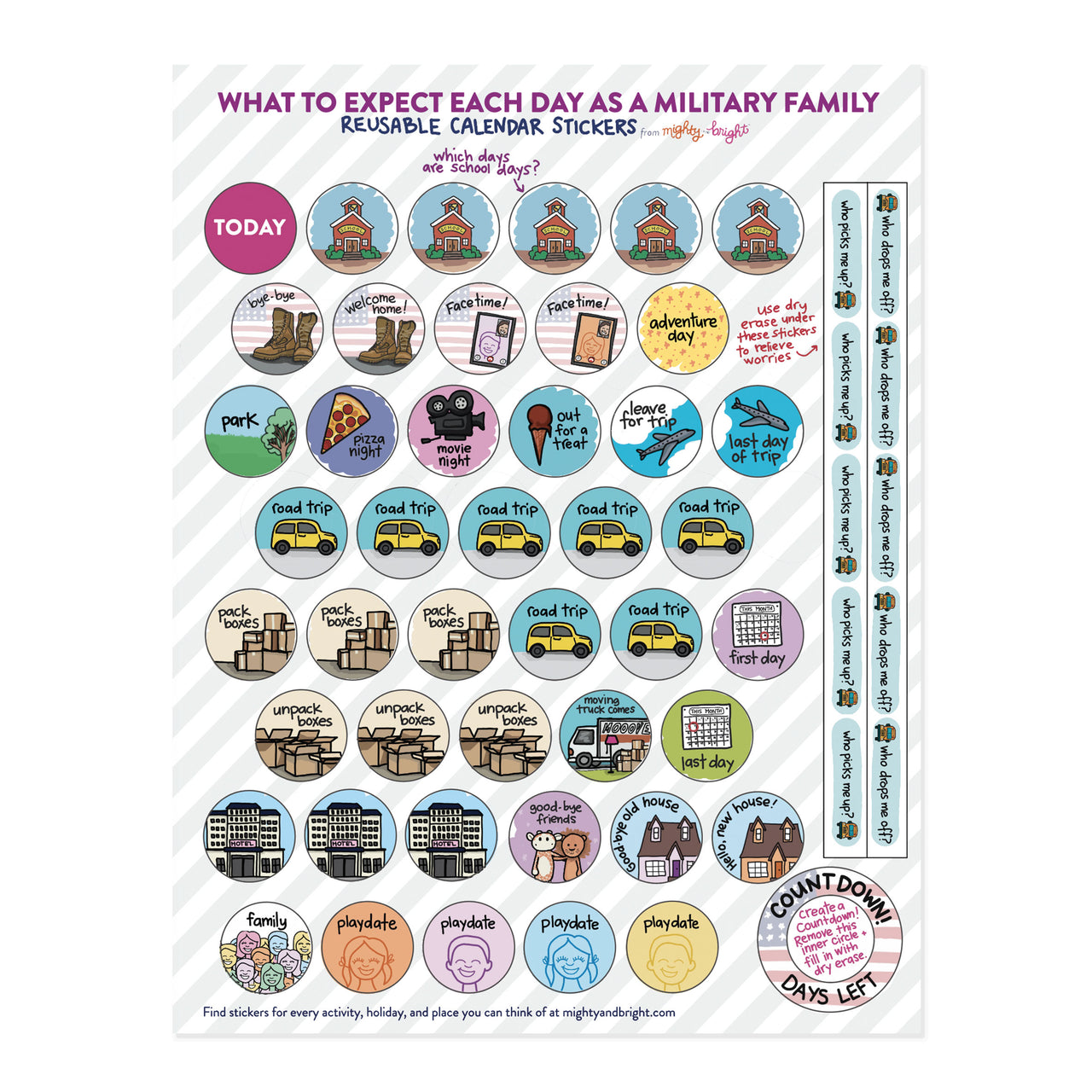 Military Kids Weekly | Reusable Stickers – Mighty + Bright